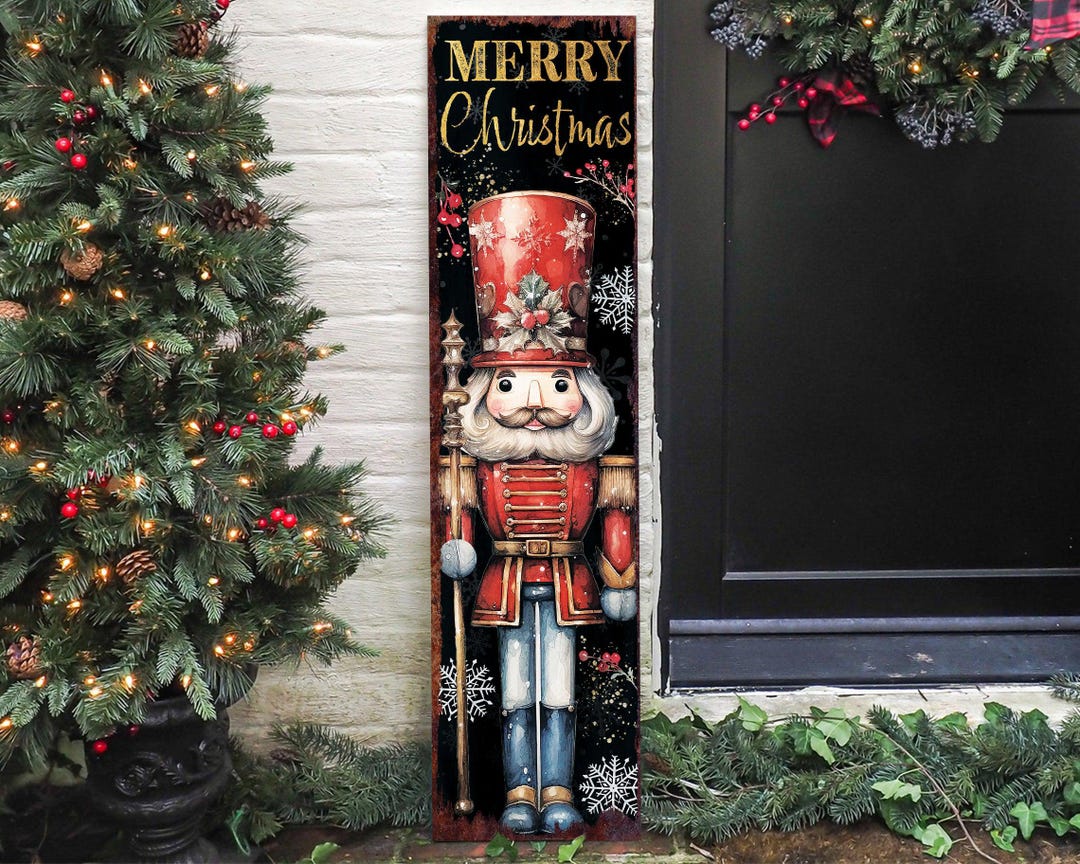 36in Nutcracker Merry Christmas Porch Sign Outdoor Farmhouse Holiday ...