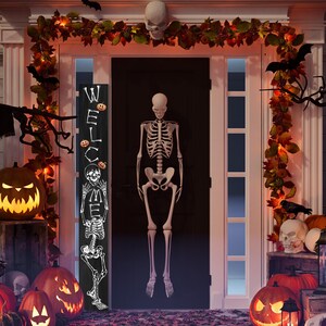 72in Wooden Halloween Skeleton Welcome Sign - Spooky Front Door Decor ...