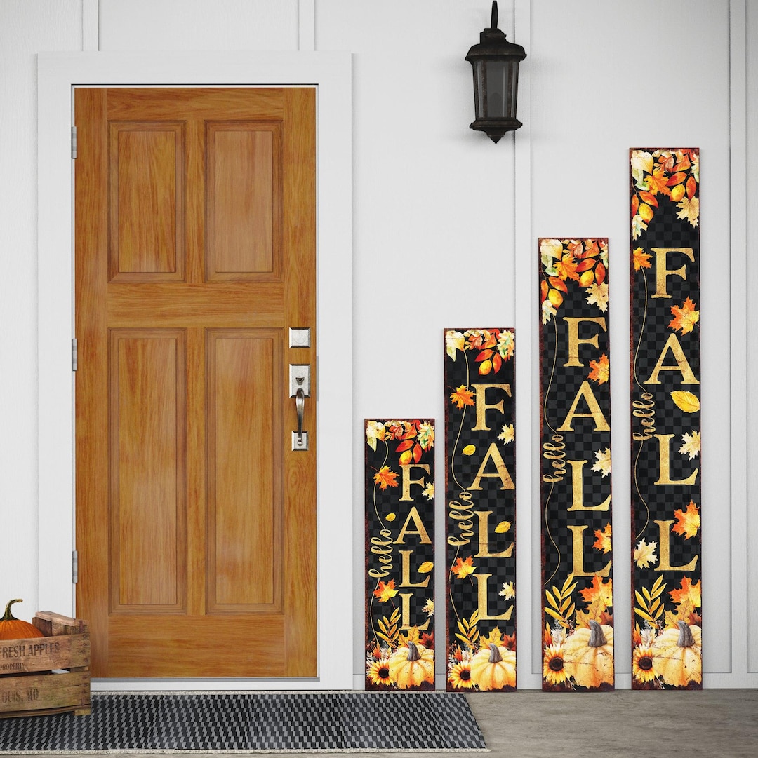 Hello Fall Porch Sign - Front Porch Fall Welcome Sign With Vintage ...