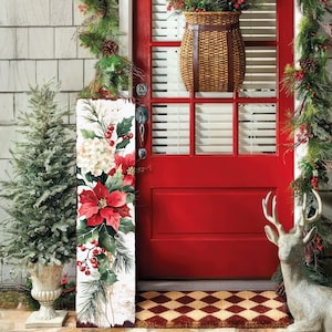 36in Christmas Poinsettias Porch Sign - Christmas Front Porch Plaque ...