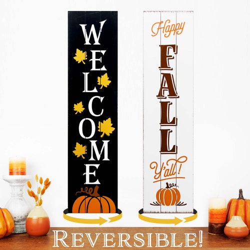 WELCOME SIGN Fall Rustic Welcome Sign Vertical Front Door - Etsy