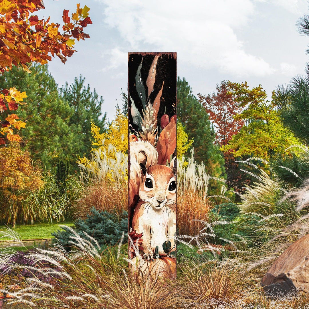 42-inch Fall Garden Stake - Watercolor Baby Squirrel - Perfect for ...