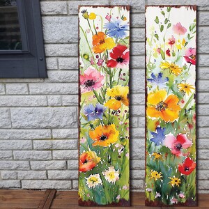 Spring Watercolor Wildflower Wooden Porch Sign | Front Door Wall Decor ...