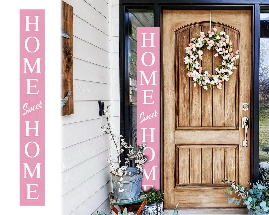 72in Pink Home Sweet Home Sign | Rustic Wood Front Door Decor ...