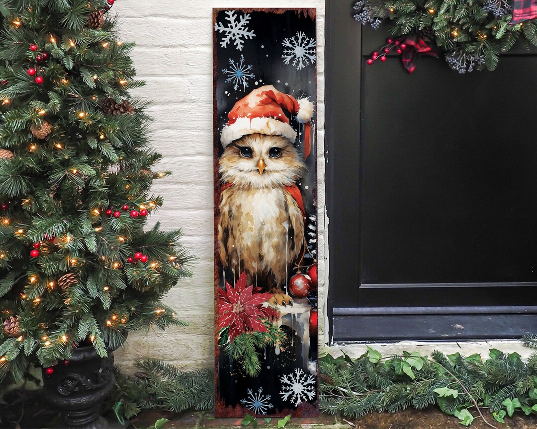 36in Owl Christmas Porch Sign Front Porch Welcome Sign, Modern ...