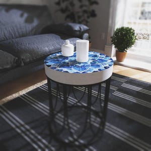 Moroccan Blue Tiles Accent Table | Farmhouse Style Round End Table ...
