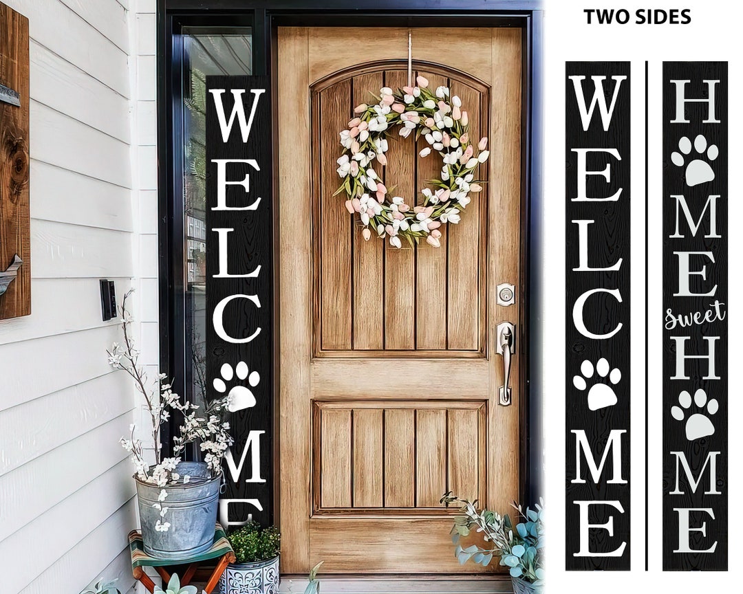 Two Sides Tall Outdoor Welcome Sign for Front Door With Paw - Etsy