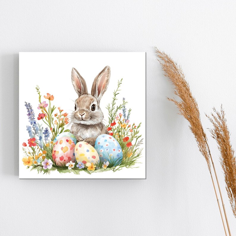 Easter Bunny Wall Decor Art | UV Print Canvas | Watercolor Paint Style ...