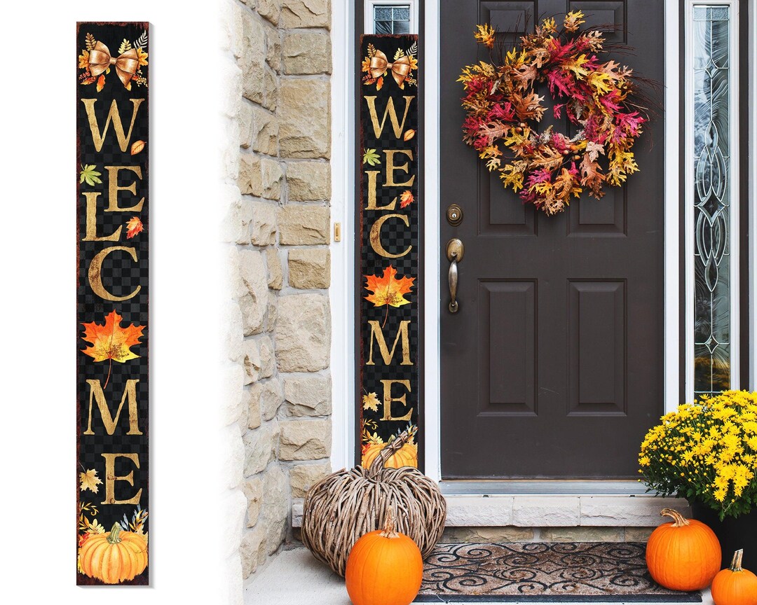 72in Wooden Fall Welcome Porch Sign - Front Door Decor for Seasonal ...