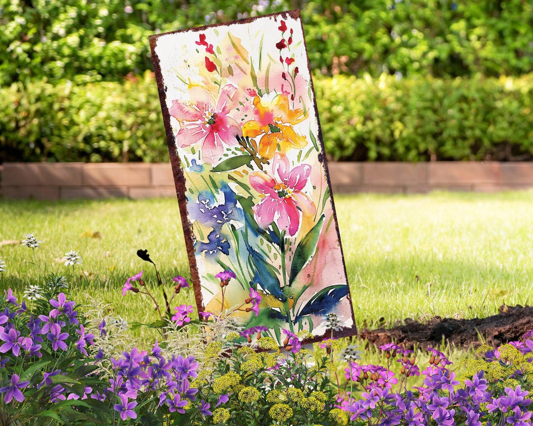 26in Spring Garden Stake | Fireweed Watercolor Floral Decor | Perfect ...