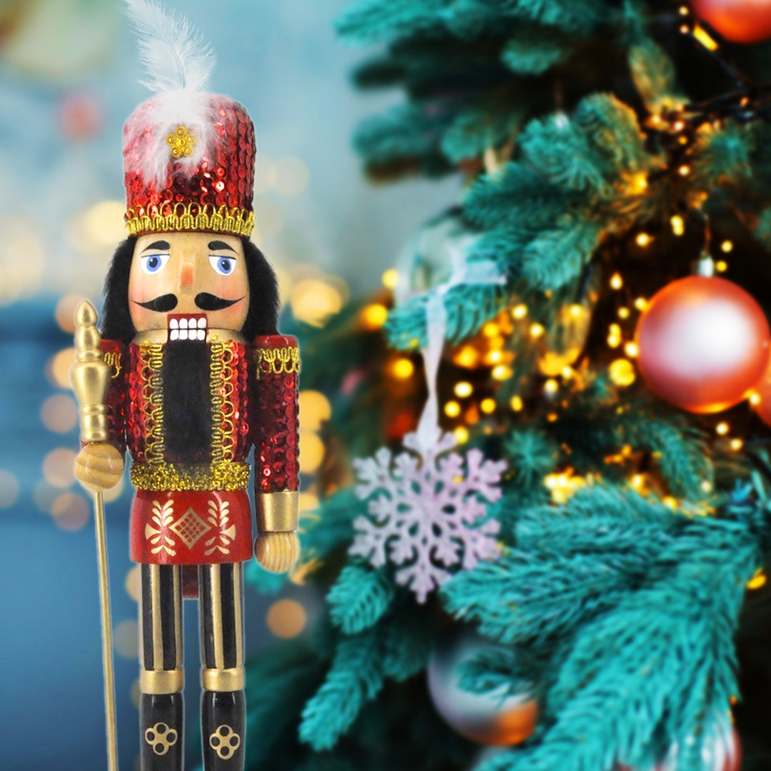 14IN Red Gold Sequin Soldier Nutcracker, Festive Nutcracker Figures ...