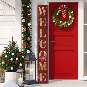72in Welcome Christmas Porch Sign - Front Porch Christmas Decor Red ...
