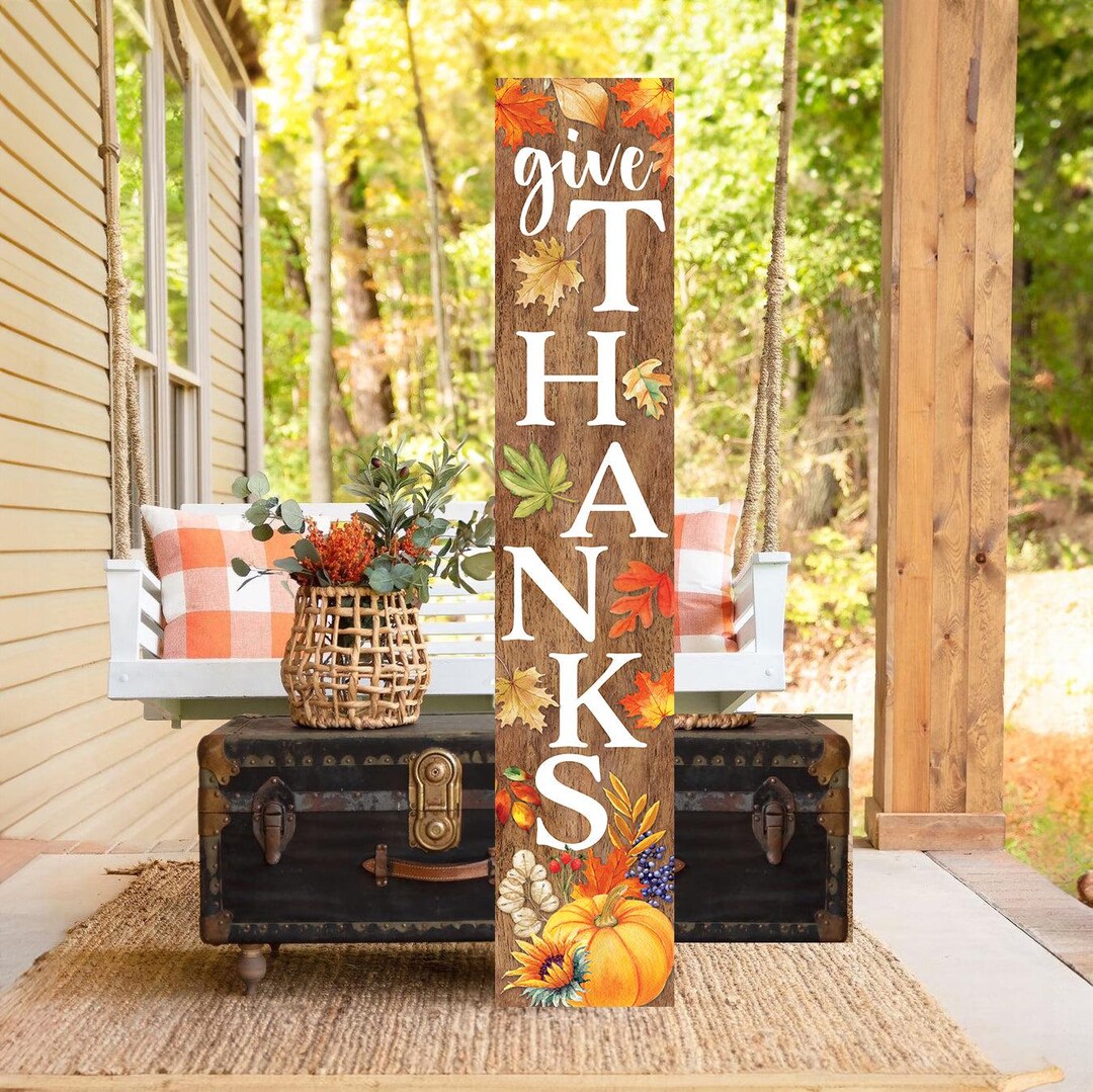48in Give Thanks Fall Porch Sign - Front Porch Harvest Welcome Sign ...