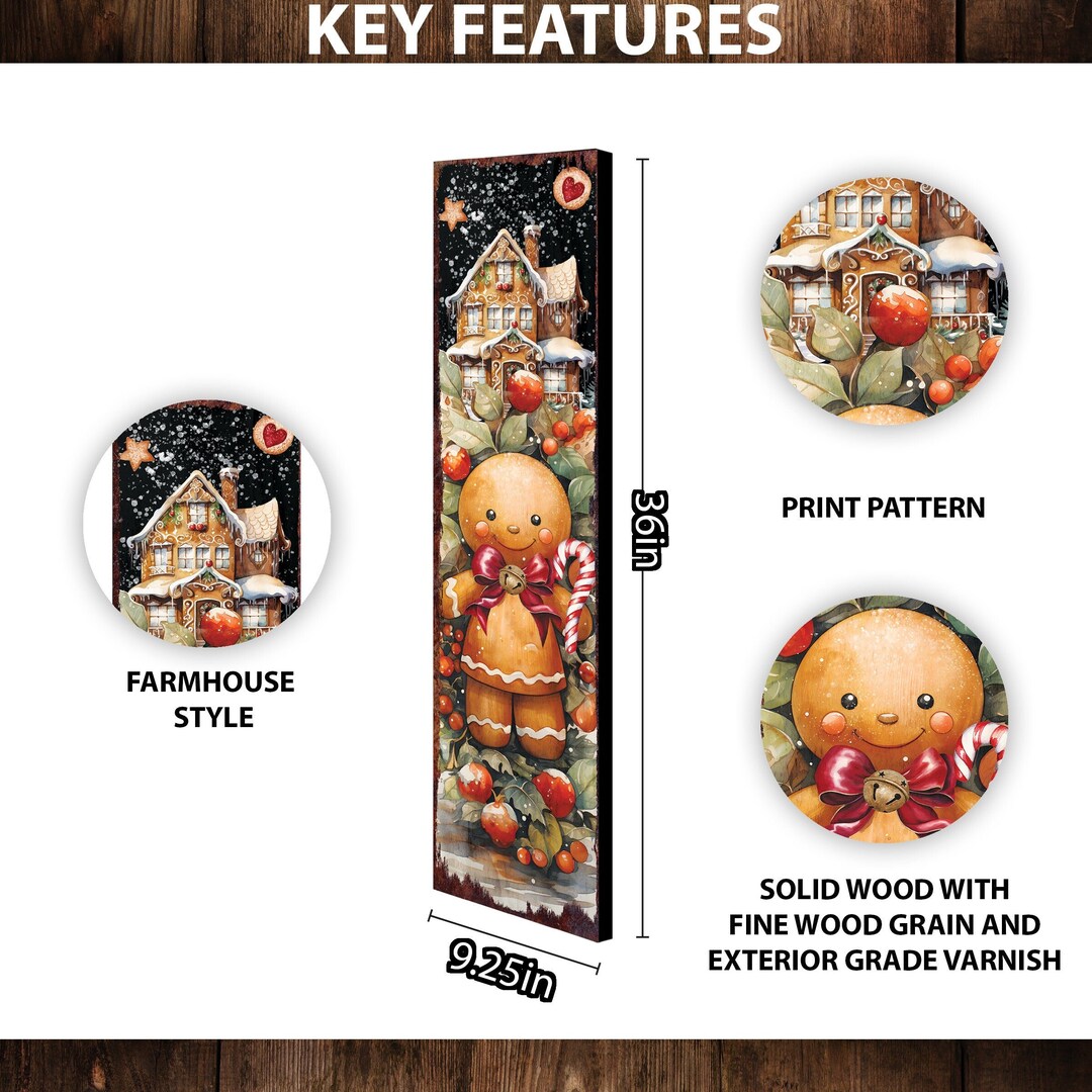 36in Gingerbread Christmas Porch Sign Front Porch Christmas Welcome ...