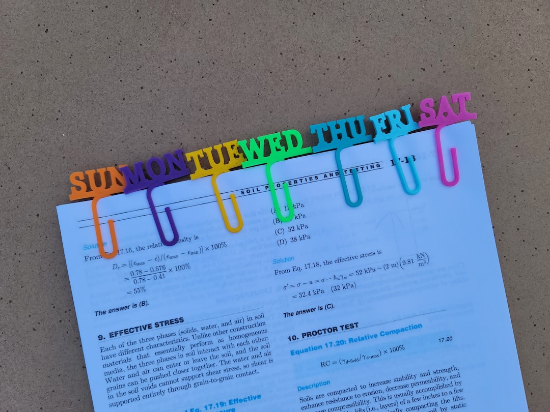 Planner Paper Clips by Day Set of 7 / Customized Paper Clip Weekdays ...