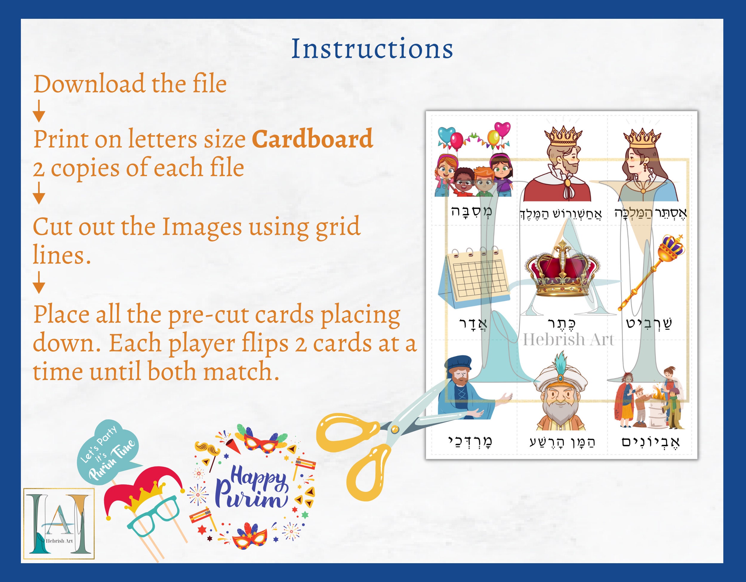 Purim Memory Game | Purim Flash Cards | Fun Printable PDF Instant ...