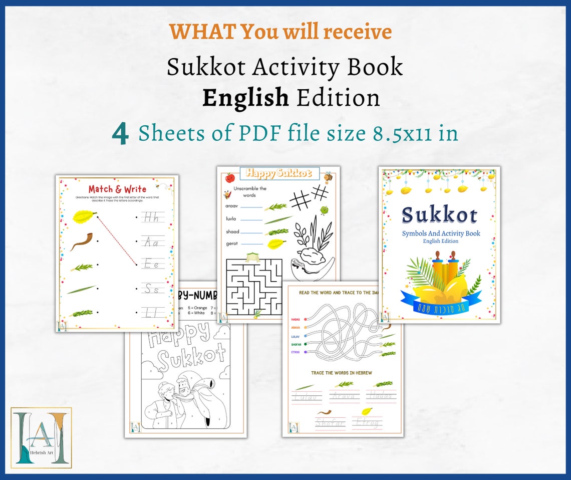 Sukkot Printable Activity Book for Kids - Etsy