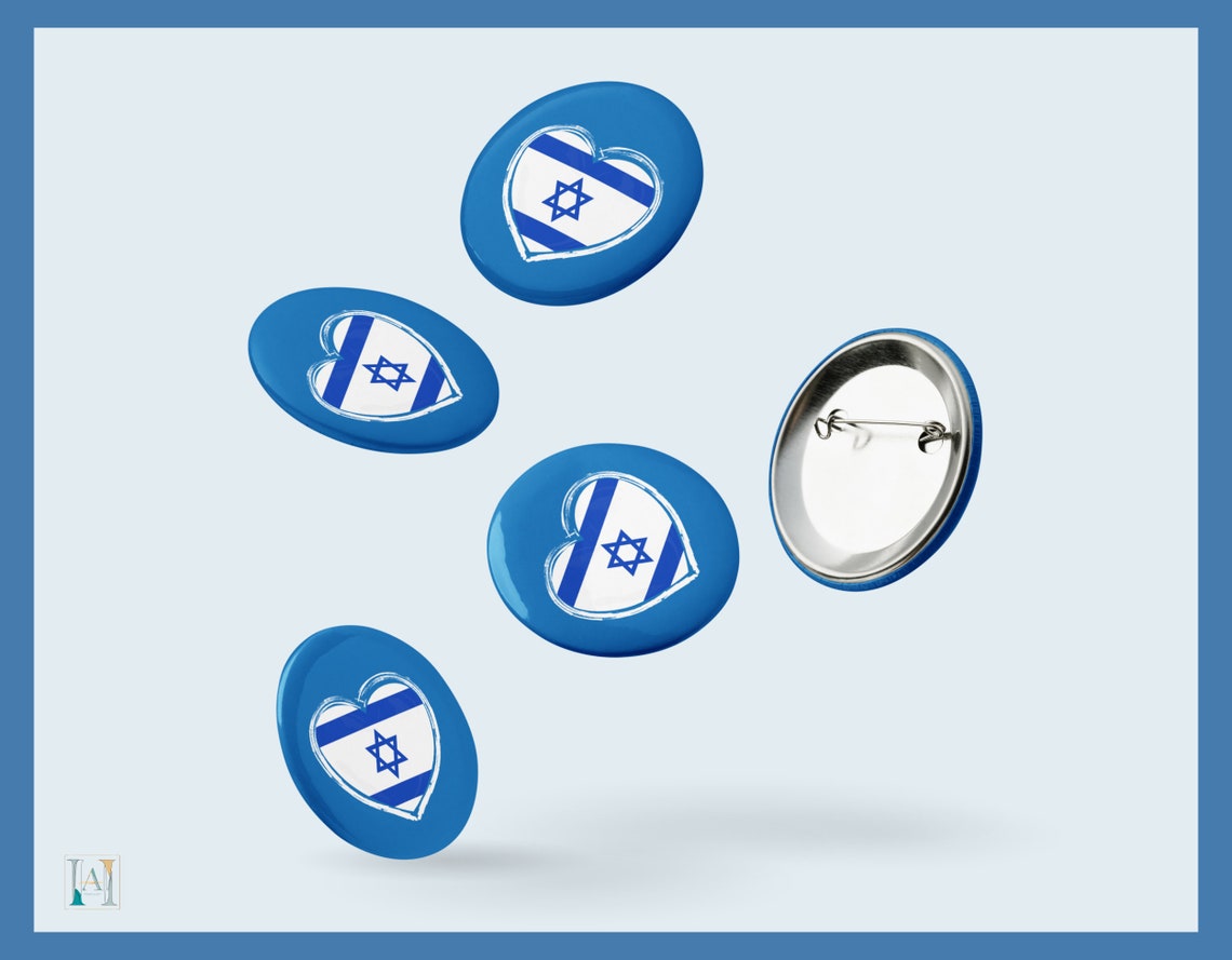 Israel Flag Love Heart, Set of 5 Pin Buttons - Etsy