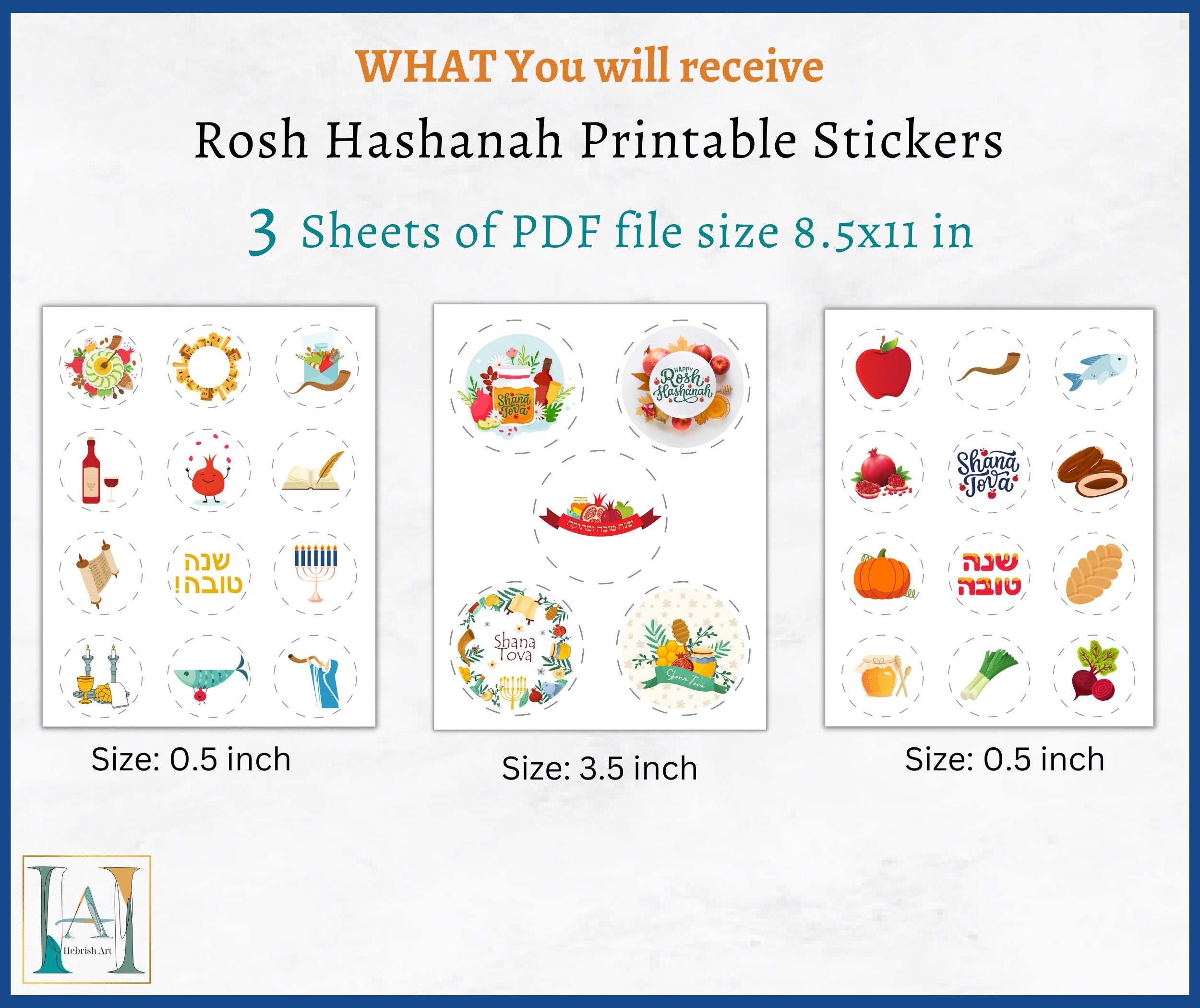 Rosh Hashanah Printable Stickers, Jewish New Year Symbols Sticker Sheet ...