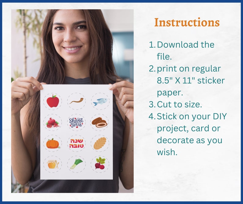 Rosh Hashanah Printable Stickers, Jewish New Year Symbols Sticker Sheet ...