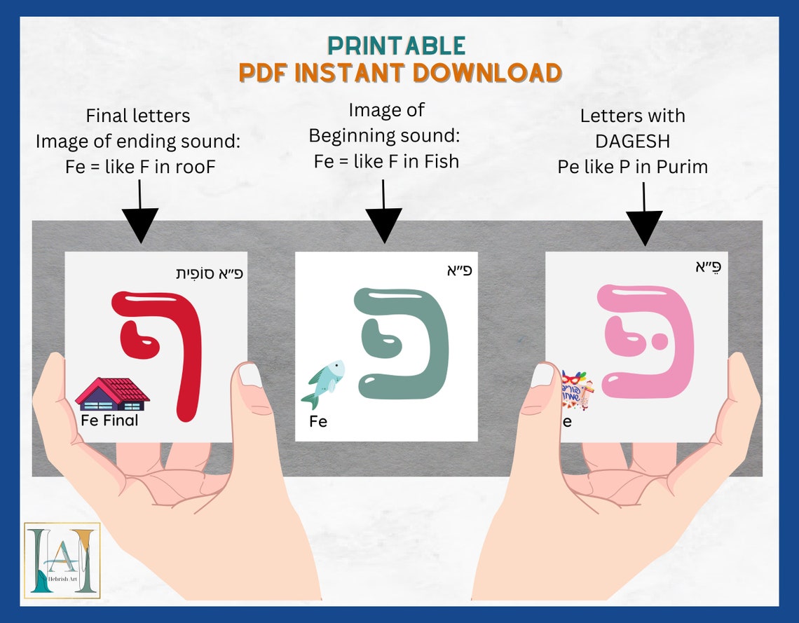 Hebrew Alphabet Letters Flash Cards / Alef - Bet Colorful Printable PDF ...