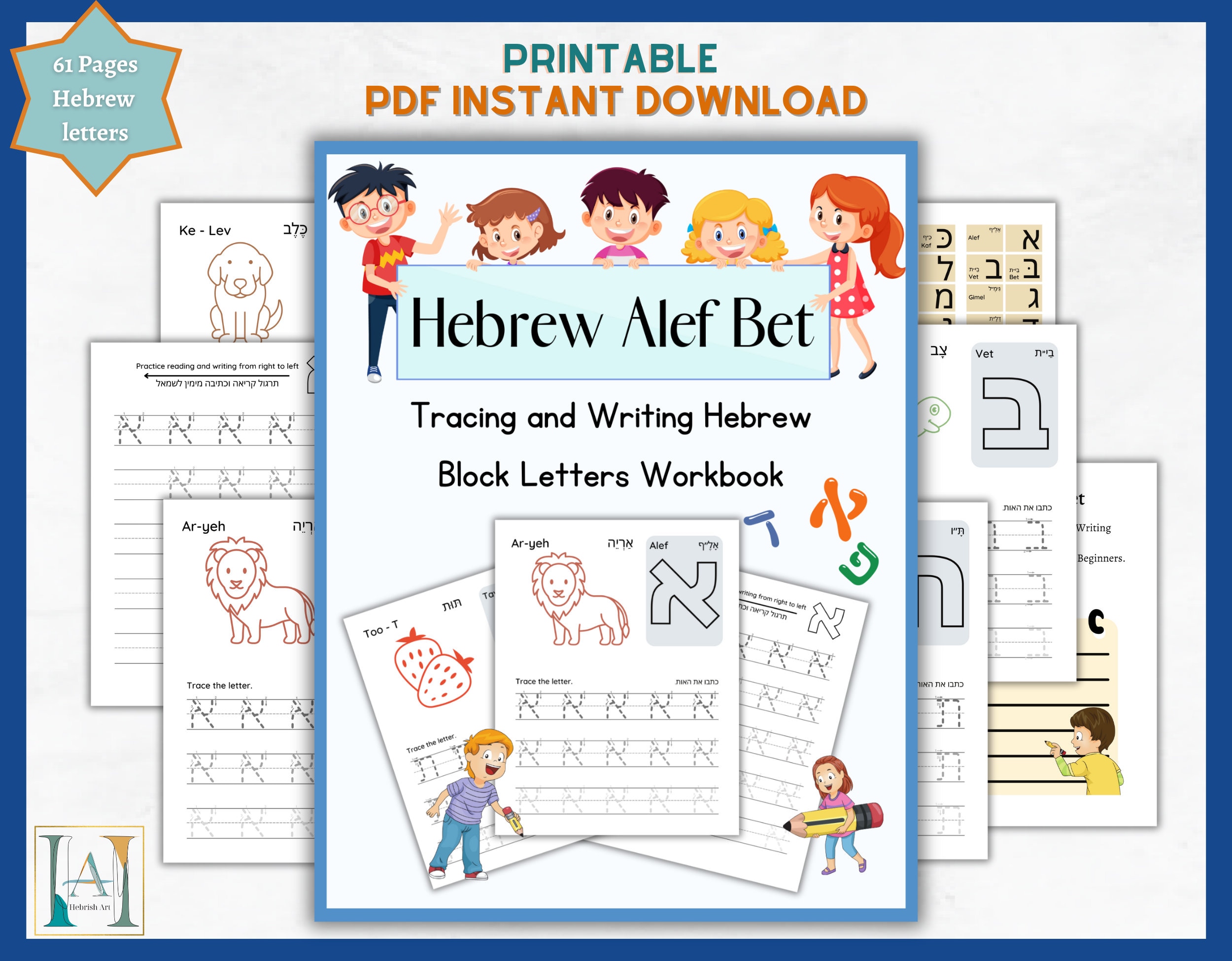 Hebrew Alphabet Letters Complete Workbook, Alef Bet Script Letters ...