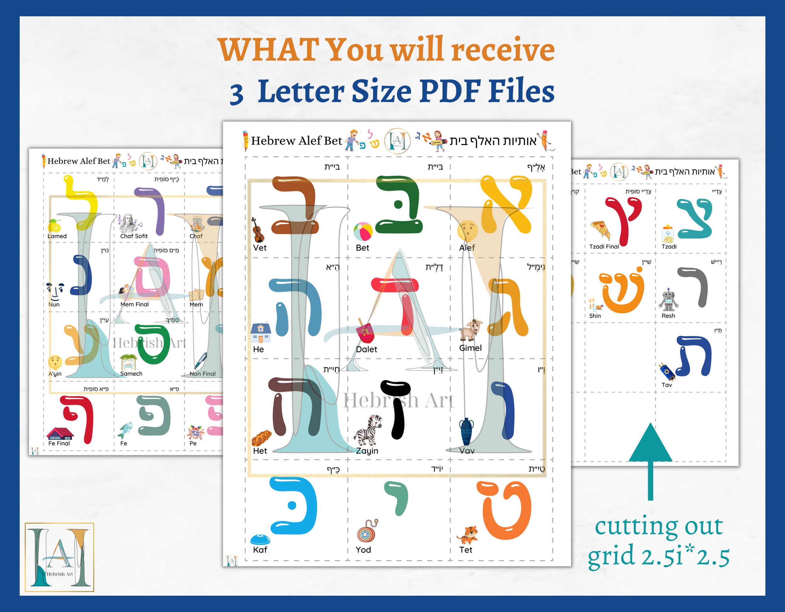 Hebrew Alphabet Letters Flash Cards / Alef - Bet Colorful Printable PDF ...