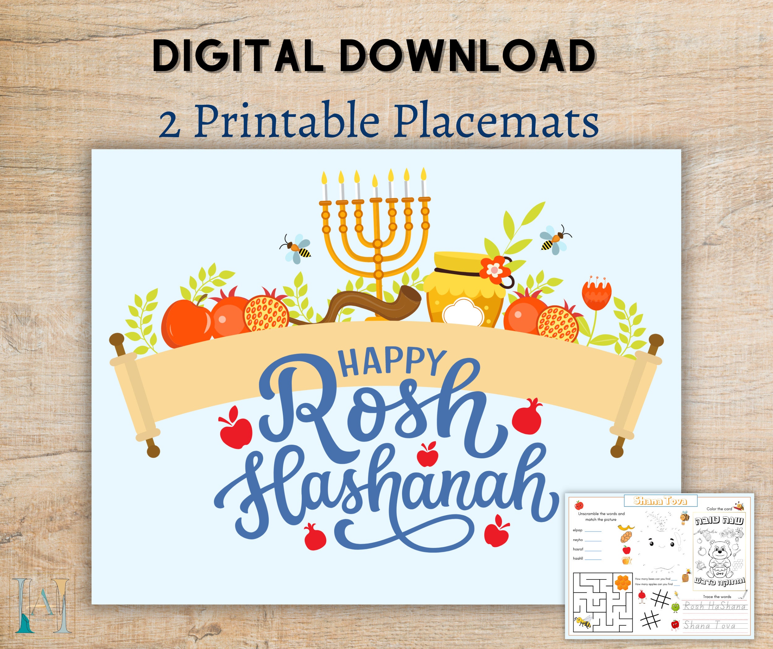 Rosh Hashana Printable Placemat, Coloring Worksheet in English and ...