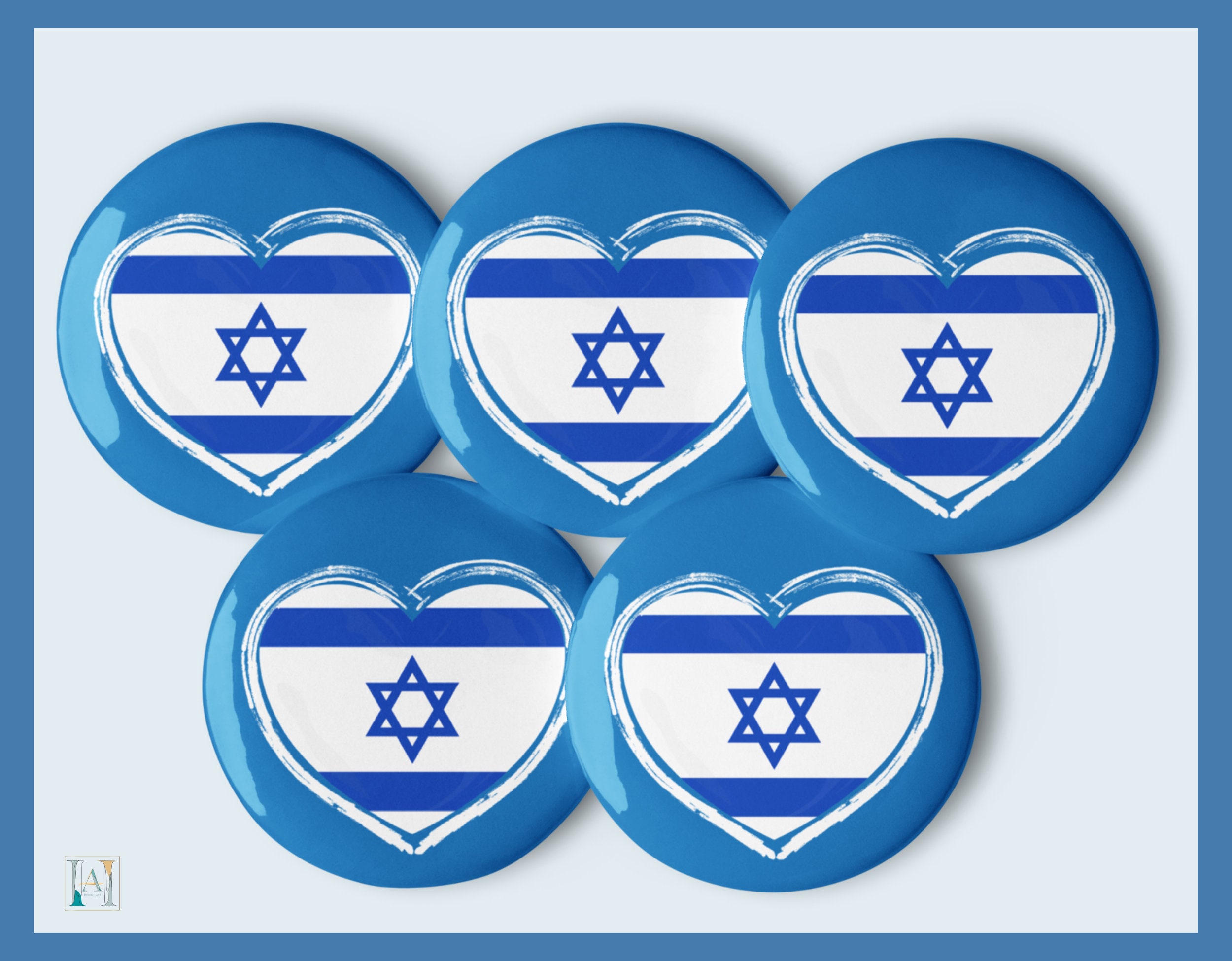 Israel Flag Love Heart, Set of 5 Pin Buttons - Etsy