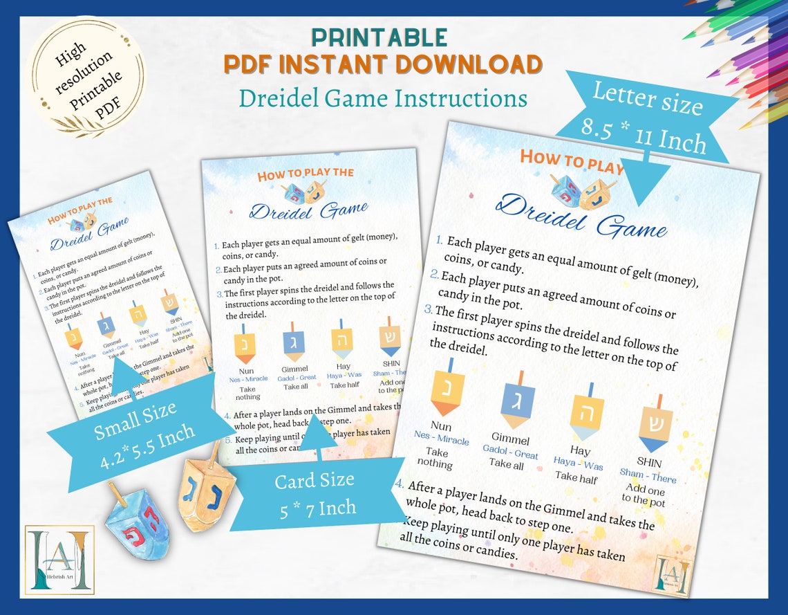 How to Play Hanukkah Dreidel Game Instructions, Printable PNG & PDF ...