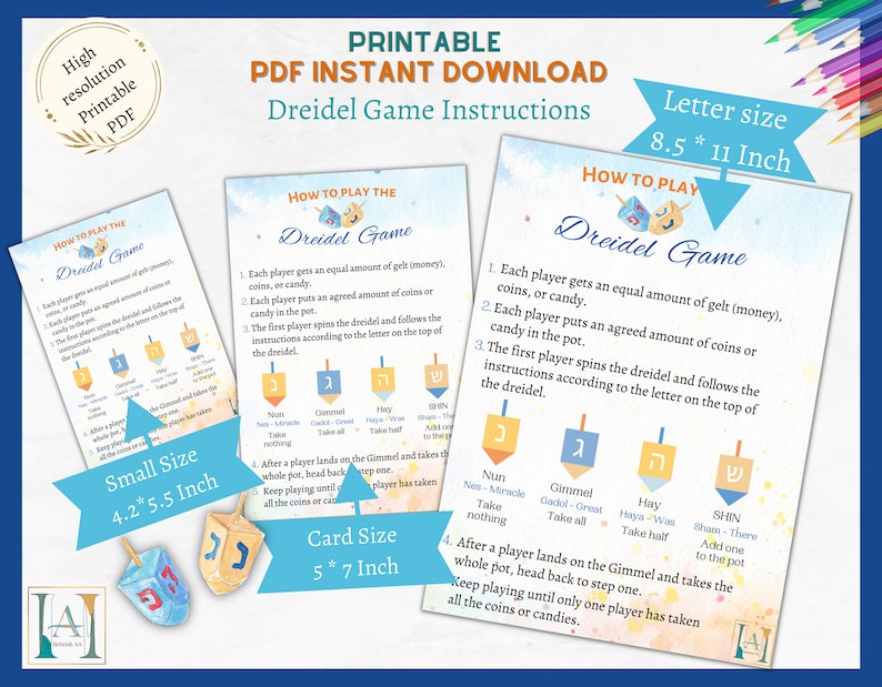 How to Play Hanukkah Dreidel Game Instructions, Printable PNG & PDF ...