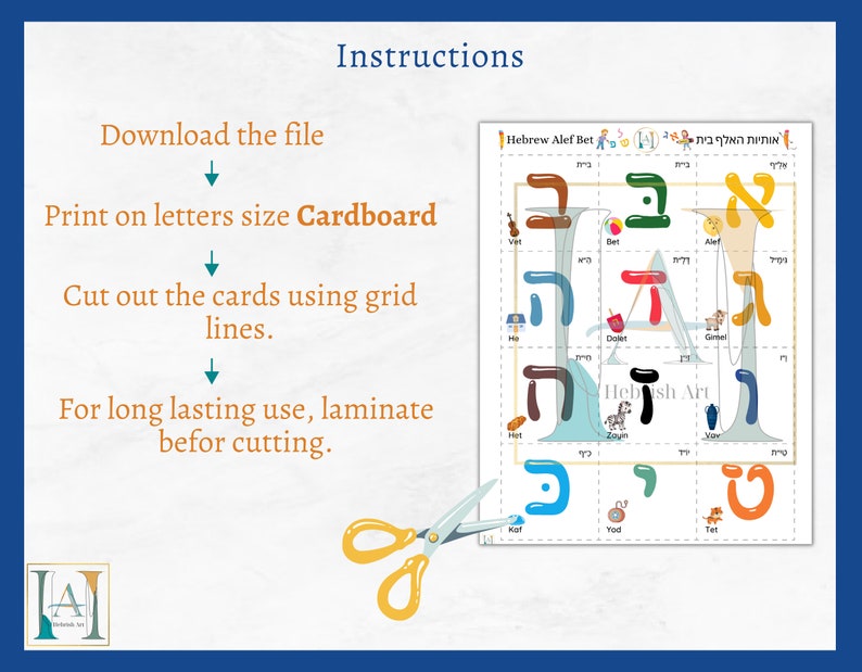 Hebrew Alphabet Letters Flash Cards / Alef - Bet Colorful Printable PDF ...