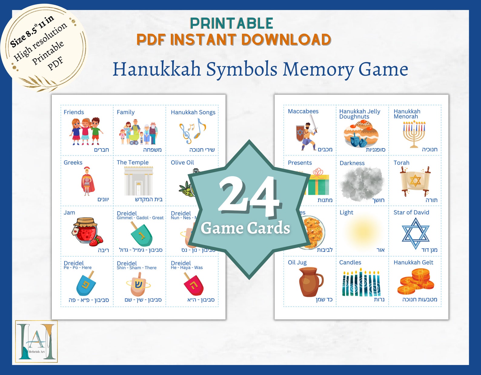 Hanukkah Symbols Memory Game Printable PDF Instant Download - Etsy