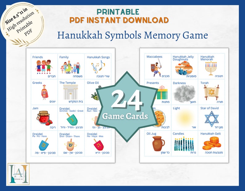 Hanukkah Symbols Memory Game Printable PDF Instant Download - Etsy