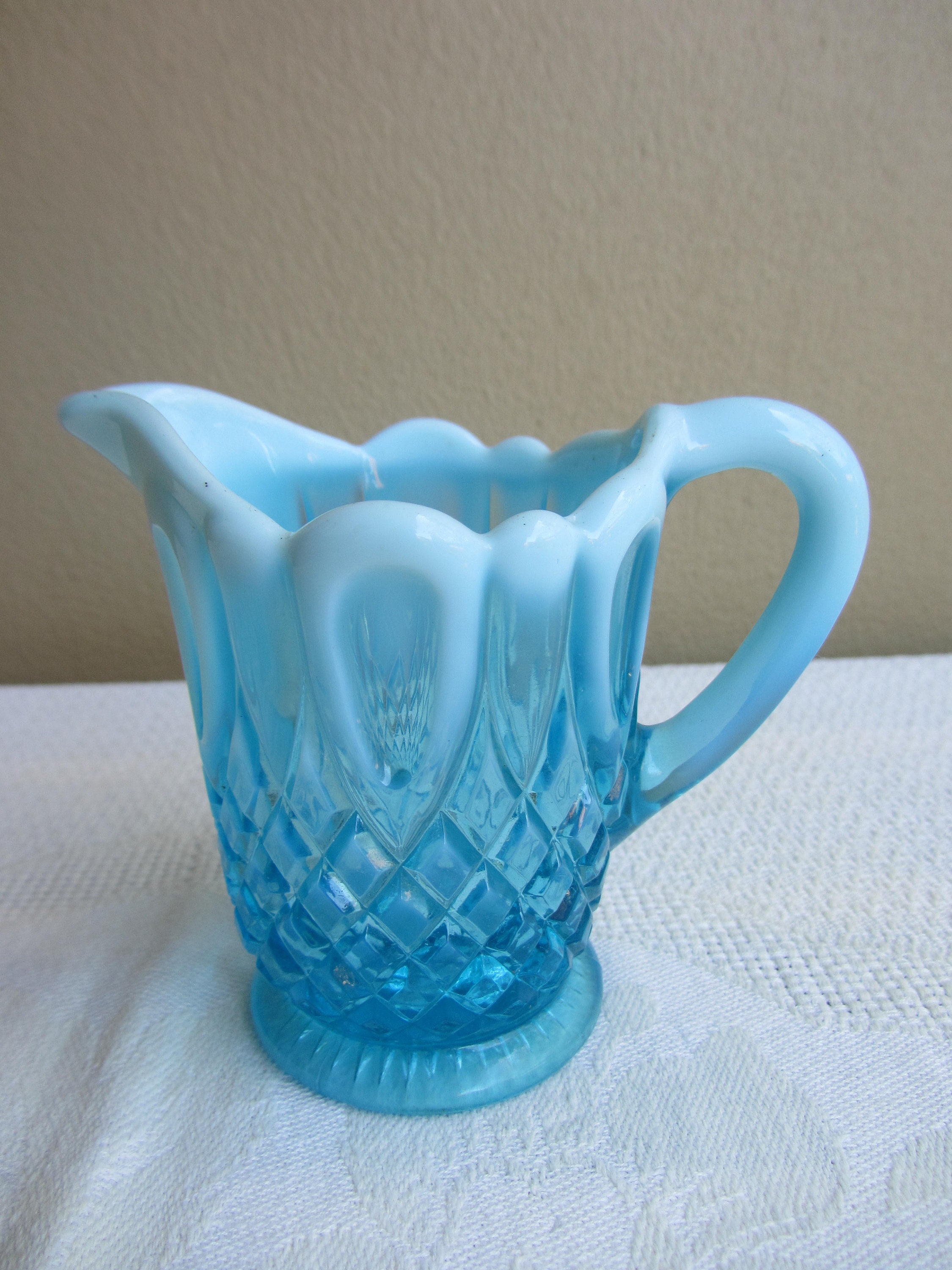 Victorian Blown Moulded Blue Pearline Glass Creamer. Davidson - Etsy