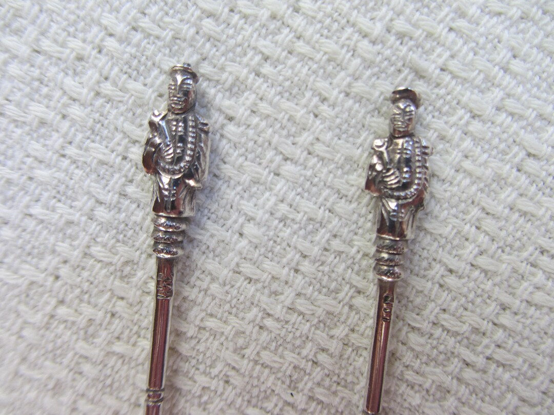 Pair Antique Chinese Export Silver Oyster Forks, 2 Prong Seafood Forks ...