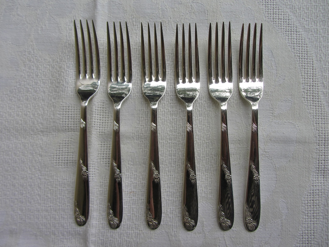 Mid Century Silver Plated Set 6 Dessert Forks, Vintage Angora Plate ...