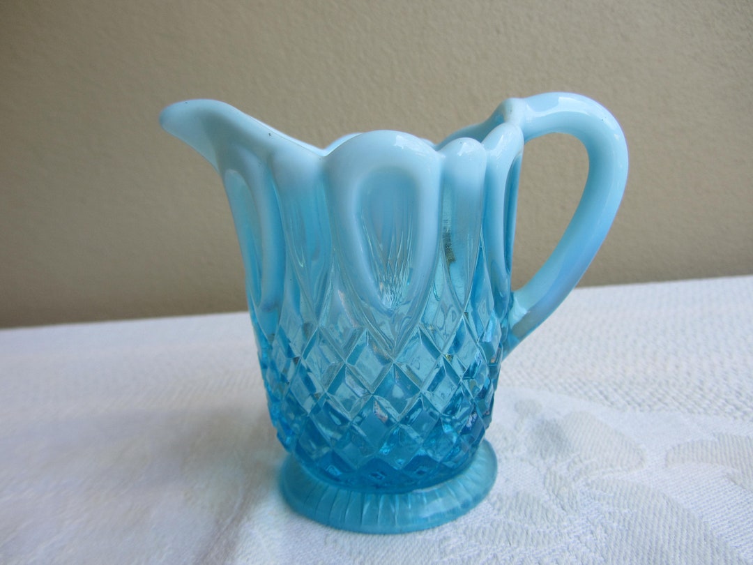 Victorian Blown Moulded Blue Pearline Glass Creamer. Davidson - Etsy