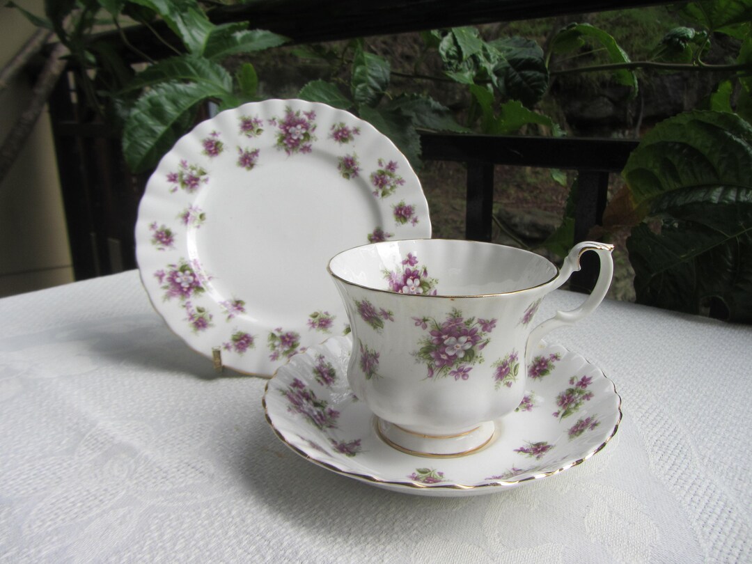 Royal Albert Sweet Violets Tea Cup Trio, Vintage English Bone China Cup, Saucer and Tea Plate ...