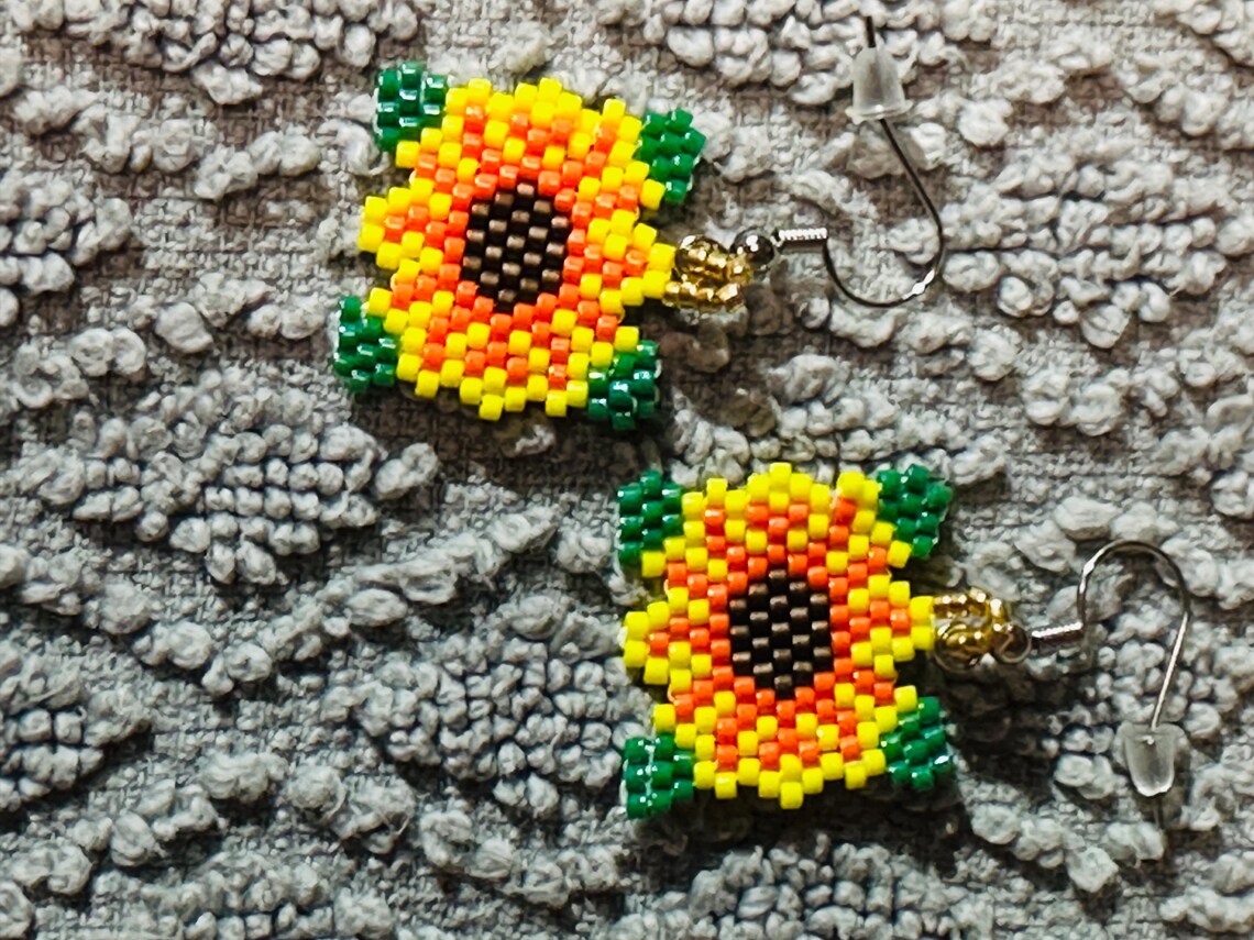 Earrings. Seed Bead Sunflower - Etsy