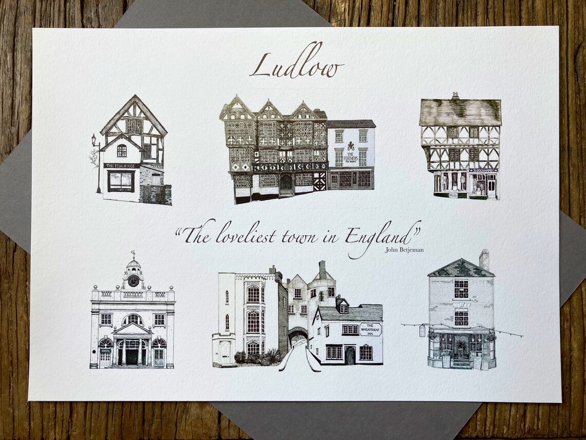 Ludlow Shropshire Art Print: Pen & Ink British Architecture (A4) - Etsy