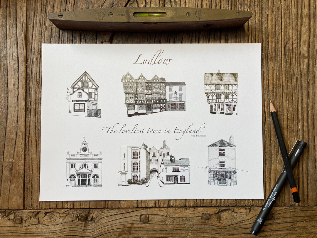 Ludlow Shropshire Art Print: Pen & Ink British Architecture (A4) - Etsy