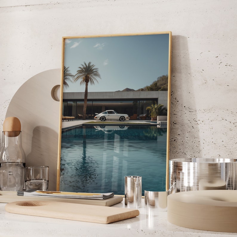 Porsche 911 by the Pool, Vintage Porsche Print, Italy Scenery Car Wall ...