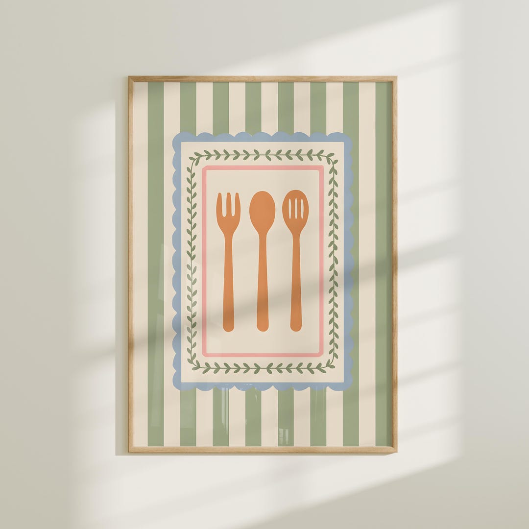 Folk Art Kitchen Utensils Print – Vintage Cottagecore Decor (digital ...