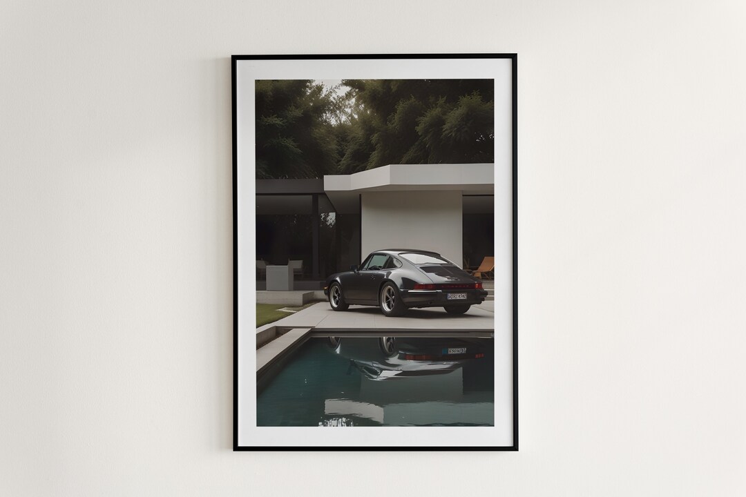 Grey Porsche 911 by the Pool, Vintage Porsche Print, Porsche Wall Art ...