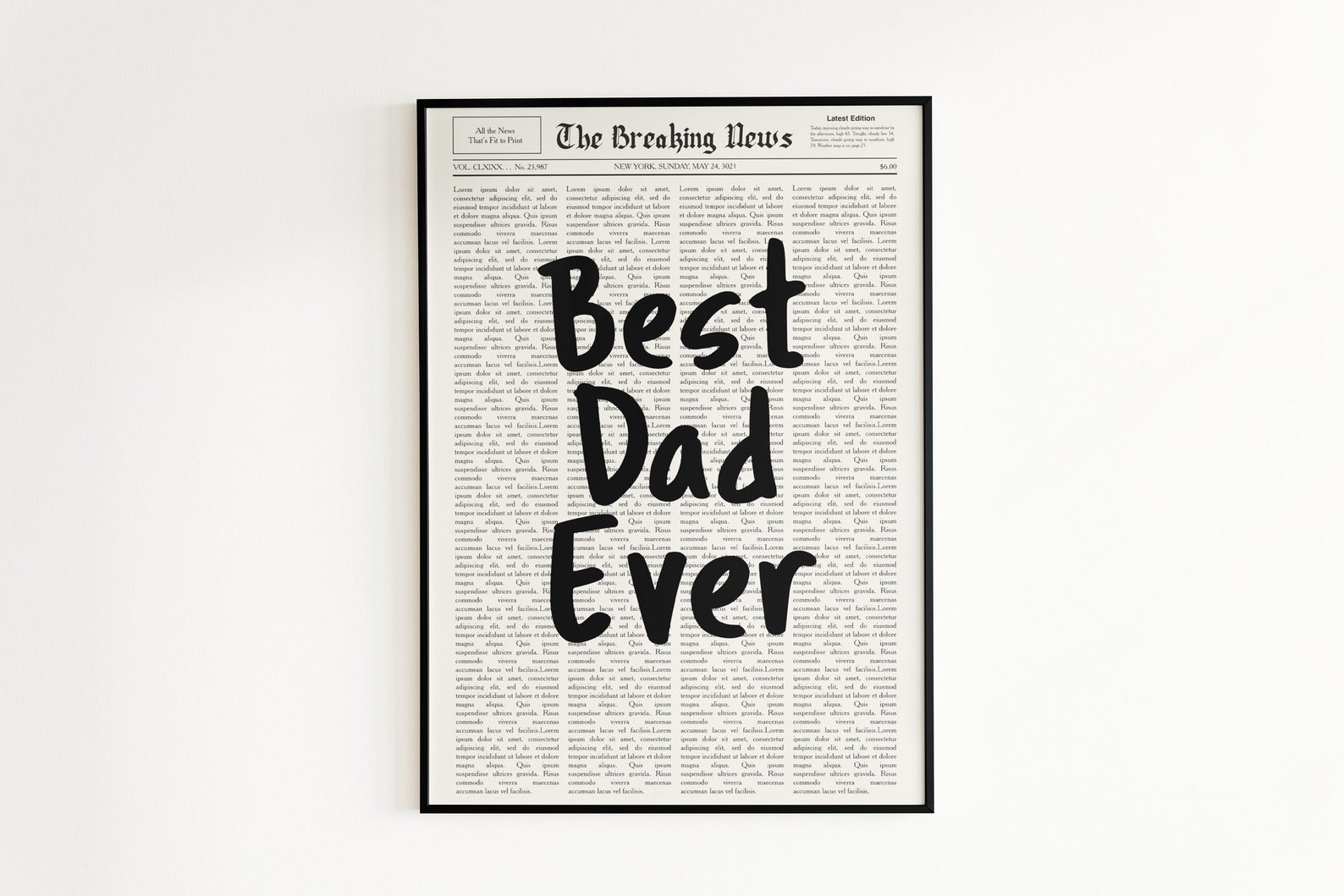 Best Dad Ever Wall Art, Fathers Day Wall Art, Dad Newspaper Headline ...