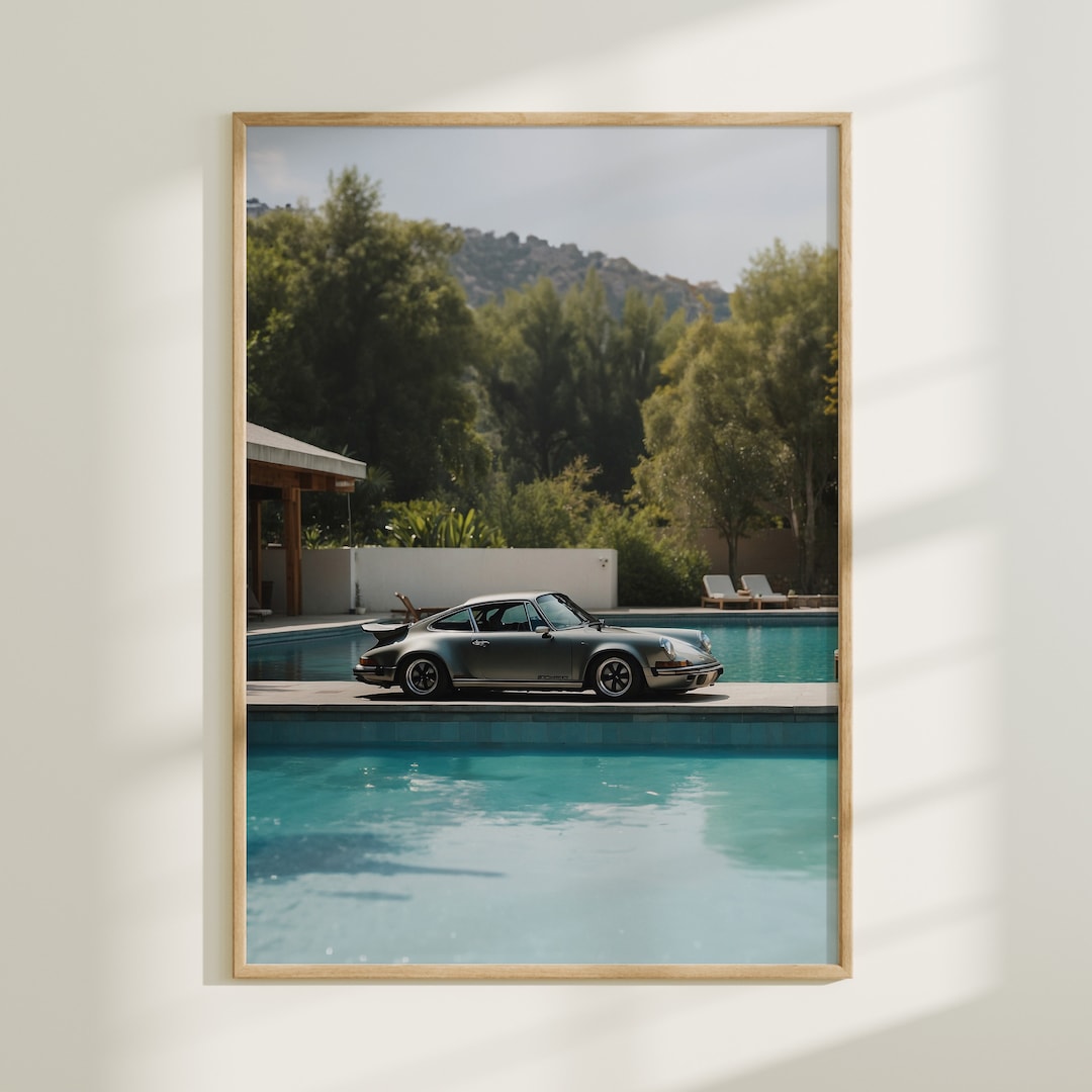 Grey Porsche 911 by the Pool, Vintage Porsche Print, Porsche Wall Art ...