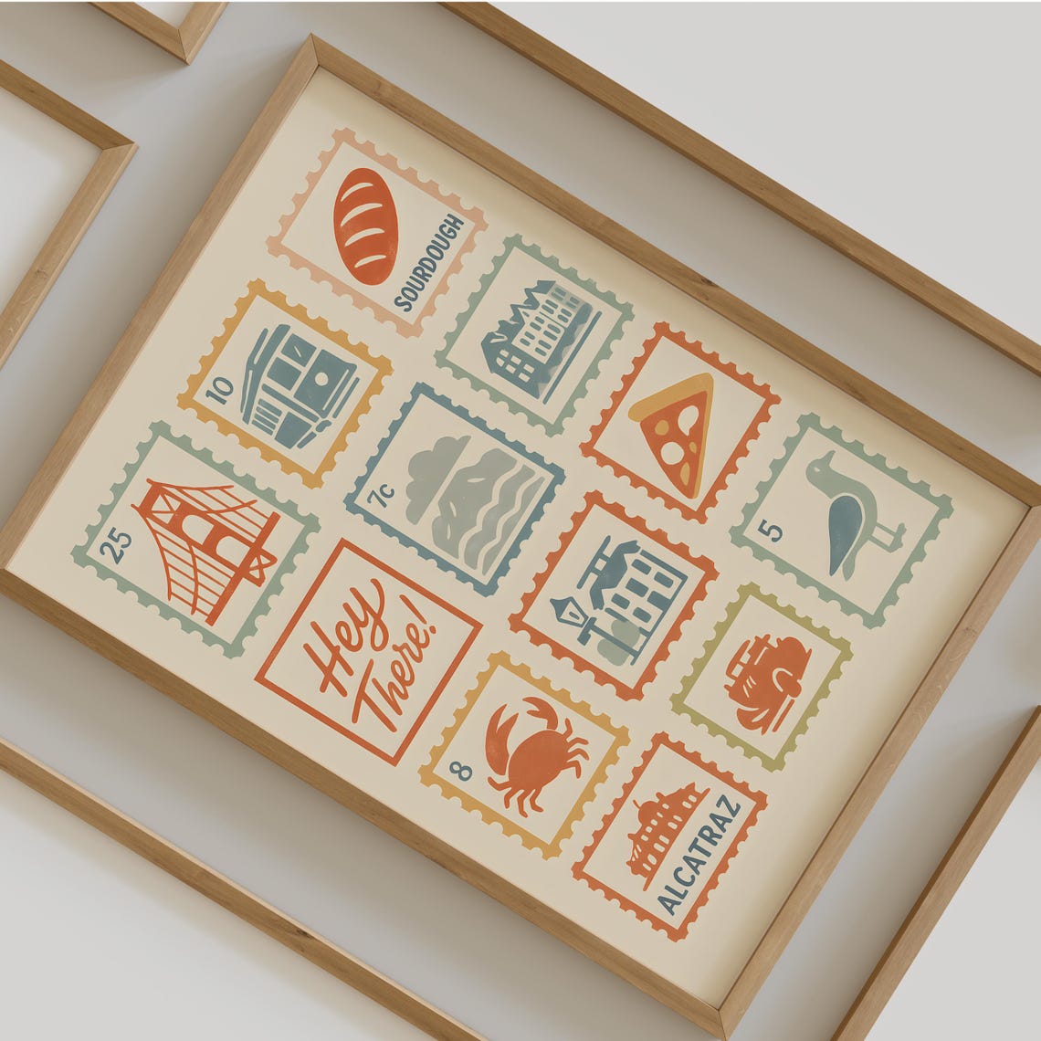 San Francisco Stamp Art Print – Golden Gate, Cable Car (digital ...