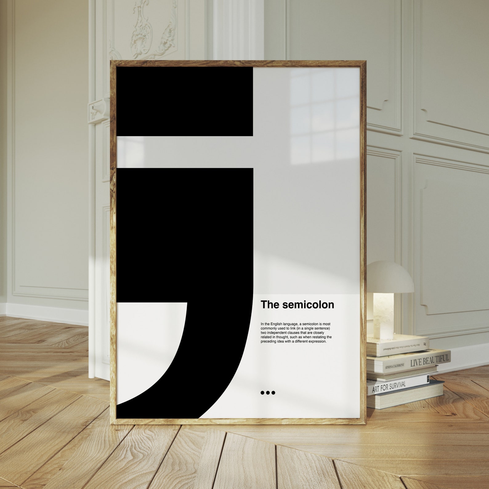 Semicolon Typography Print, Minimalist Black and White Wall Art ...