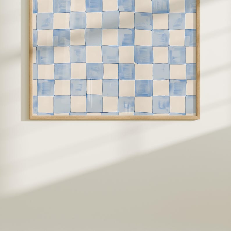 Light Blue Checkered Print, Watercolor Plaid Wall Art (digital Download ...